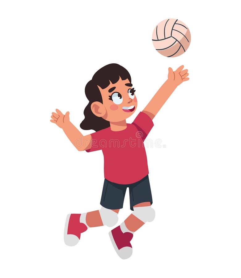 Girl Cartoon Practicing Volleyball Stock Vector - Illustration of ...