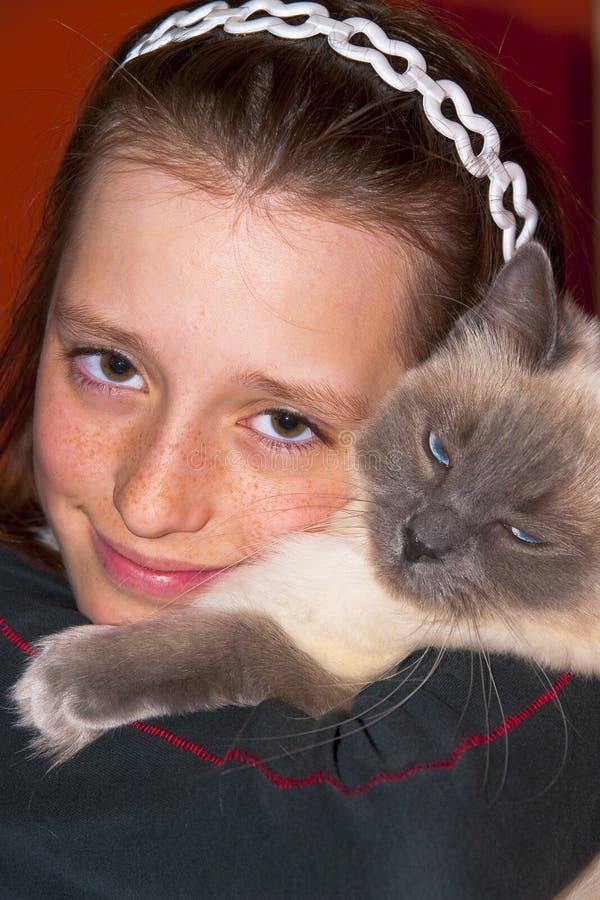 Girl with cat stock image. Image of girl, little, skin - 14355681