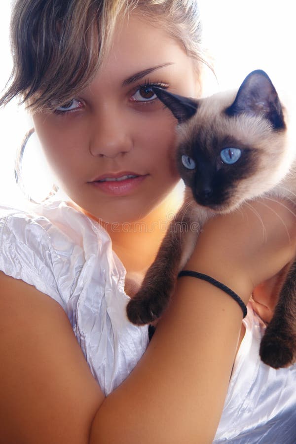 Girl with cat stock image. Image of animal, innocence - 3228471