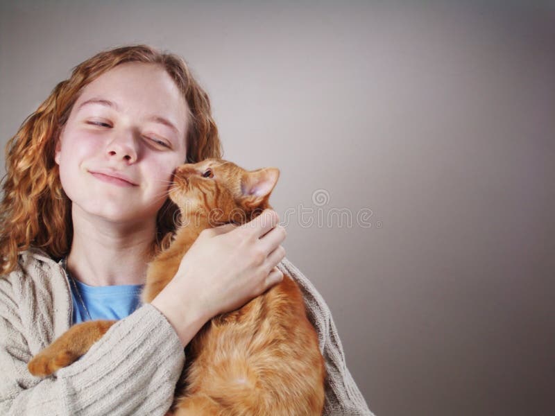 Girl with cat stock image. Image of mammal, kiss, calm - 7657965