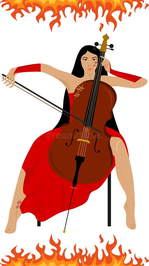 Girl and cello fire stock vector. Illustration of musician - 59563965