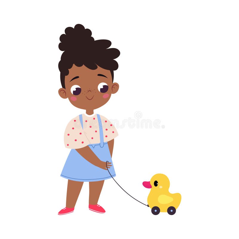Girl Character Play Toy Duck Pull with String Vector Illustration Stock ...