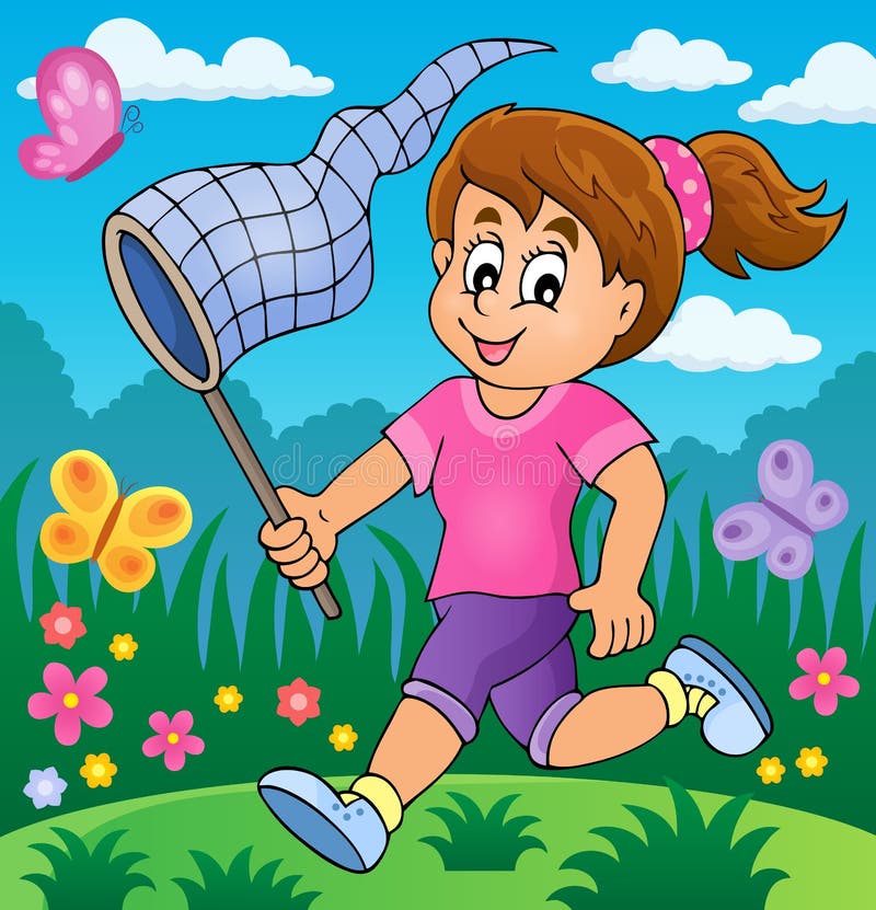 Girl Chasing Butterflies Theme Image 2 Stock Vector - Illustration of ...