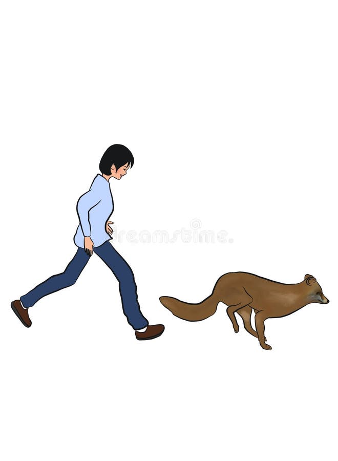 Friendship, Human and Fox stock illustration. Illustration of jungle ...