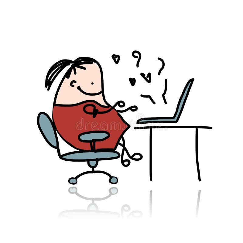 Girl Chatting on Computer, Cartoon for Your Design Stock Vector ...