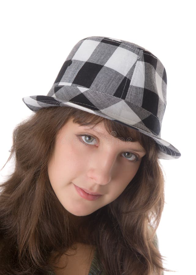 Girl in a checkered hat stock image. Image of female - 37876771