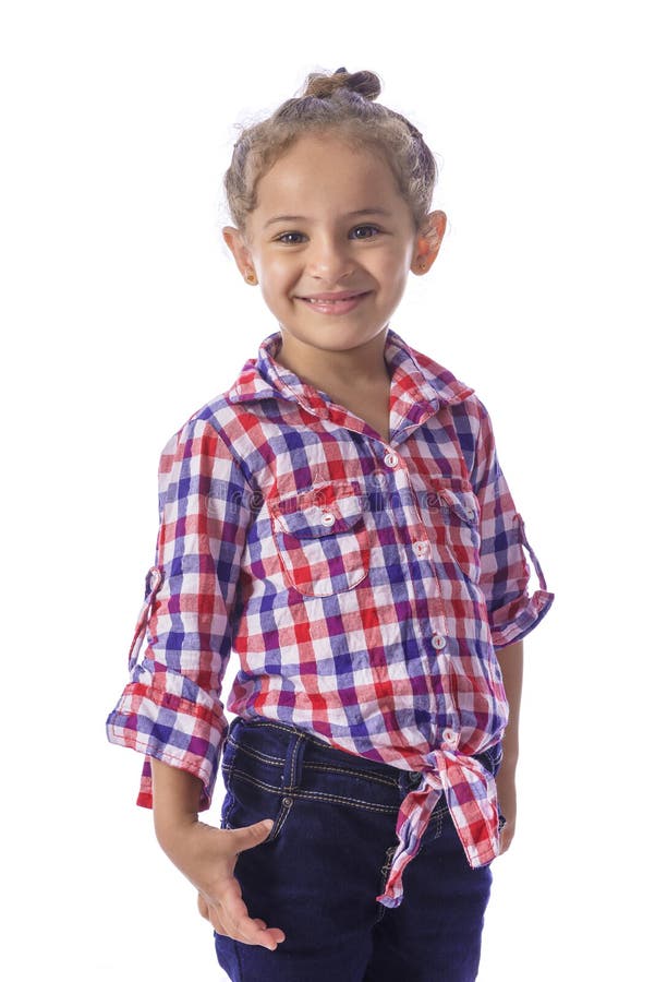 Girl in Checkered Shirt and Jeans Stock Image - Image of checkered ...