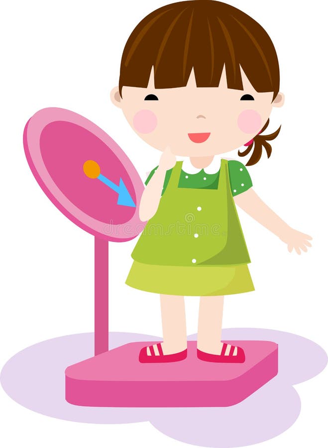 Girl Checking Her Weight on a Scale Stock Vector - Illustration of ...