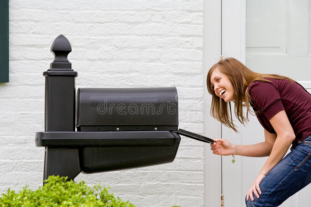 Girl Checking for Mail stock photo. Image of check, letterbox - 13482486