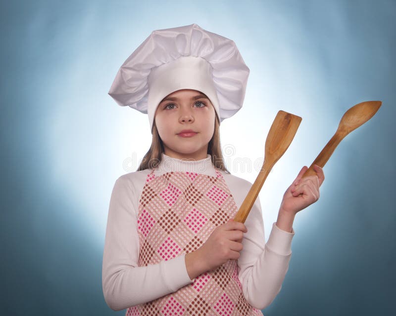 The Girl with Chef Hat Indicates Stock Image - Image of portrait ...