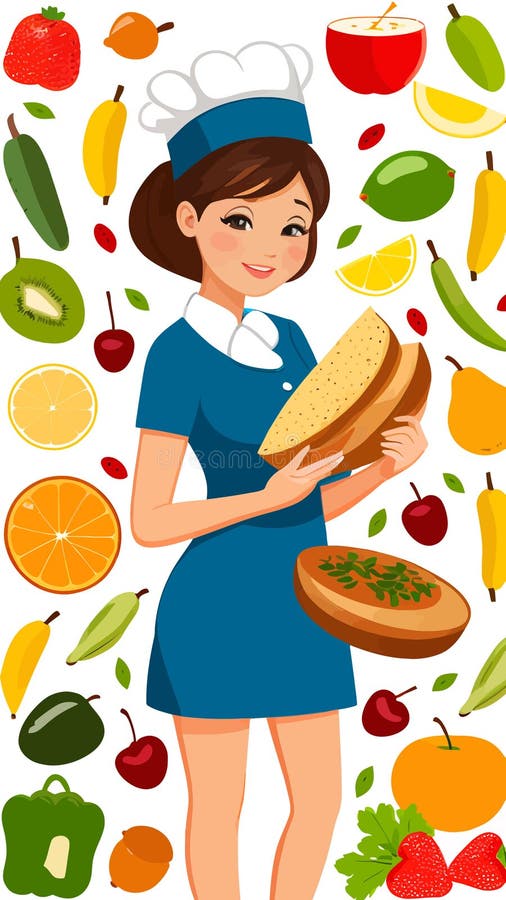 Girl Chef Taste Life Cooking Mother Female Life Illustration Stock