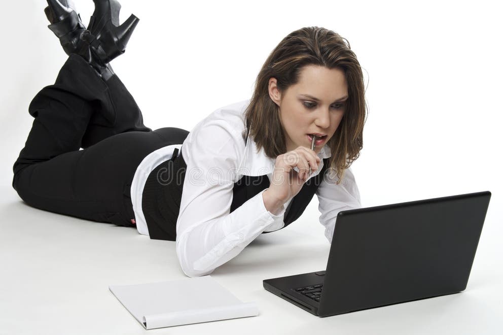 Girl chewing a pen stock photo. Image of isolated, adult - 4996348