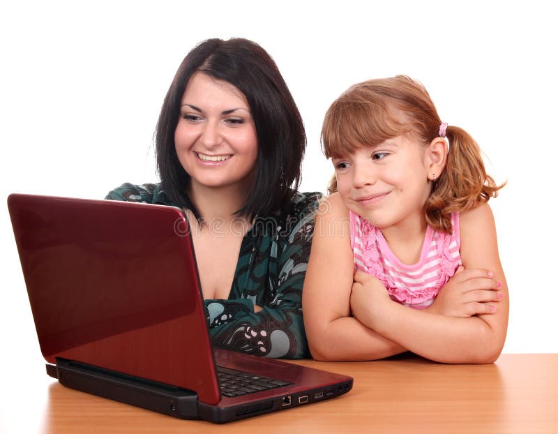 Girl and child with laptop stock photo. Image of girl - 33023284