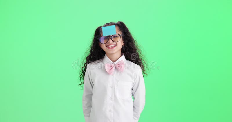 Girl Child, Sticky Note and Head on Green Screen for Creative Learning ...