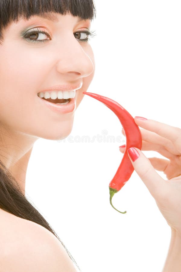 Girl with chili pepper stock image. Image of healthy, beauty - 9465479