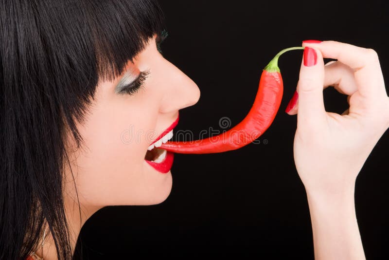 Girl with chili pepper stock image. Image of healthy, beauty - 9465479