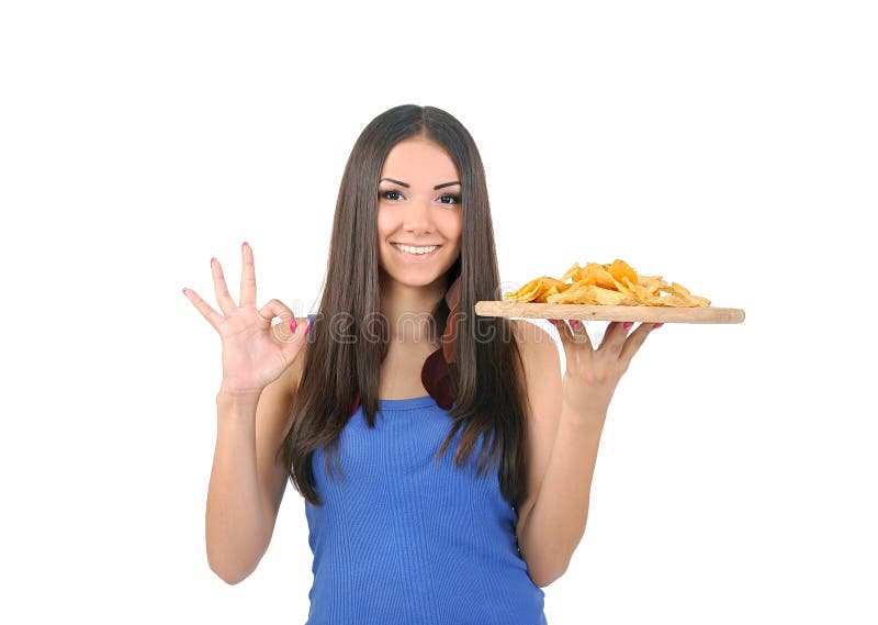 Girl with chips stock image. Image of chips, selling - 31803279