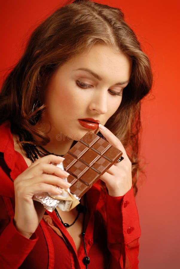 Girl with chocolate stock photo. Image of attractive, chocolate - 4053608