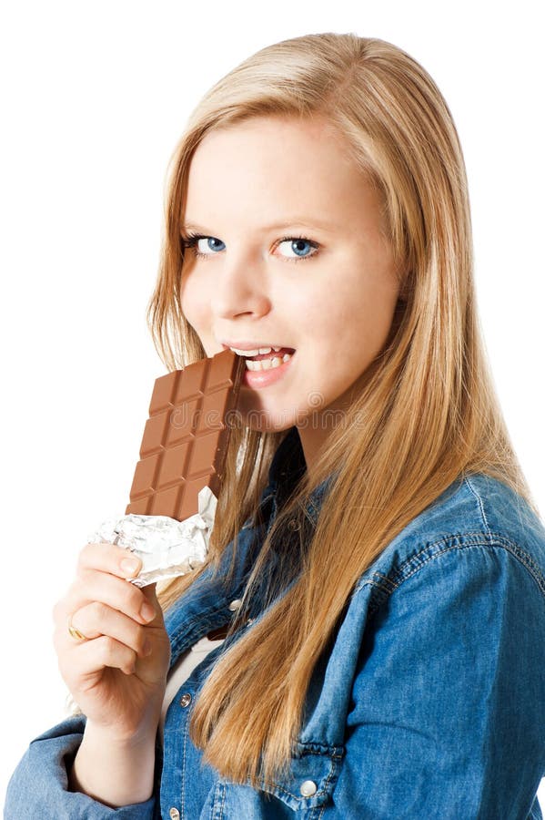 Girl with chocolate stock image. Image of teeth, attractive - 37766833