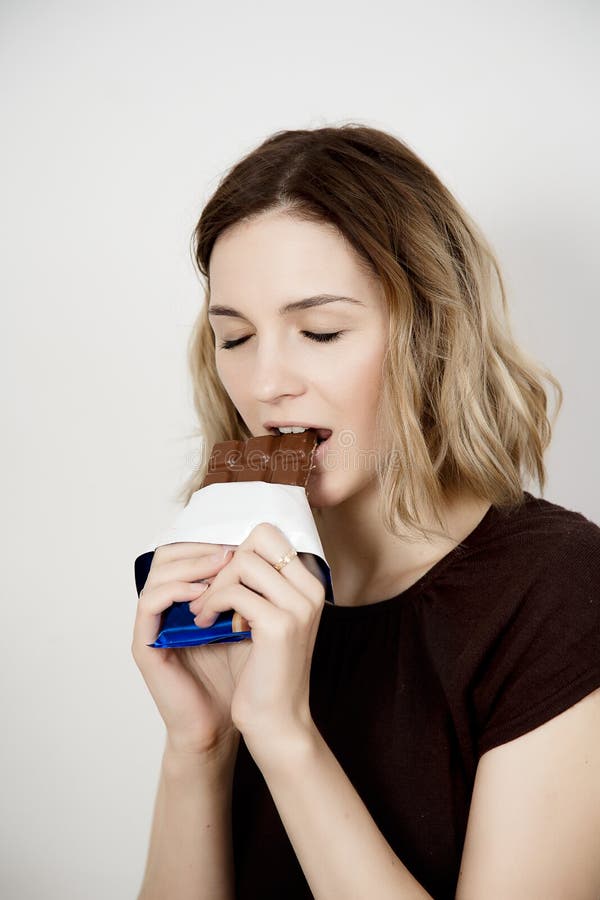 Girl and chocolate stock photo. Image of laugh, casual - 91423282