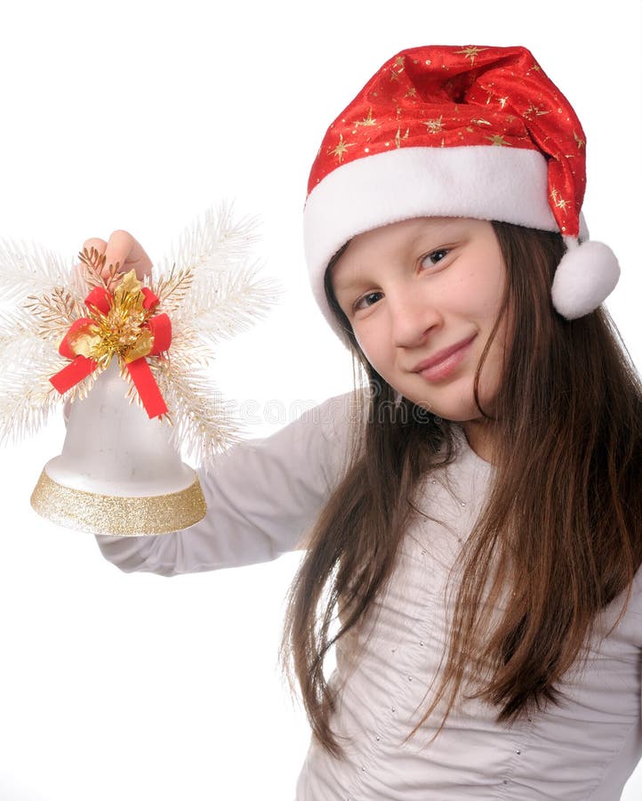 Girl with christmas bell stock photo. Image of bell, portrait - 11758124