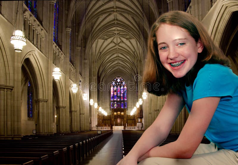 Girl at Church stock photo. Image of catholic, building - 15691728