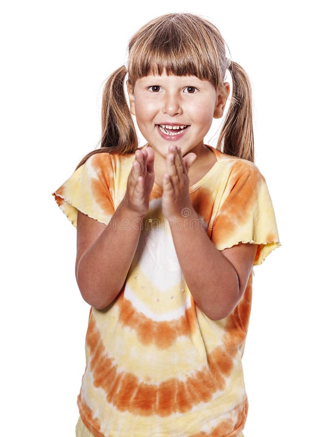 Emotion Happy Joyful Kid Clapping Hands Girl Stock Photo - Image of ...