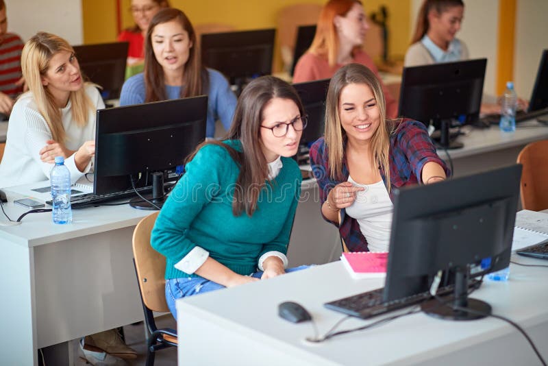 Girl on Class with Computer on University Stock Photo - Image of ...