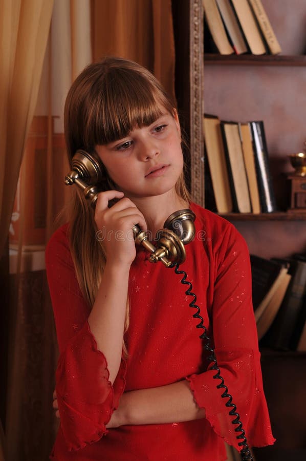 Girl in Classic Interior Portrait with Phone Stock Image - Image of ...