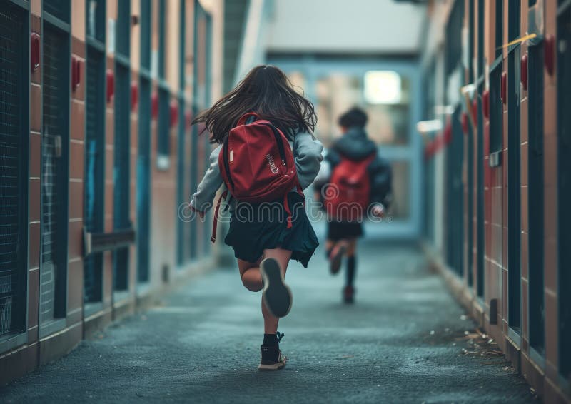 A Girl Classmate Run from Boy To School. Stock Illustration ...