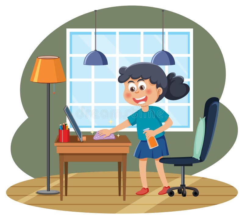 A Girl Cleaning in Computer Room Stock Vector - Illustration of ...