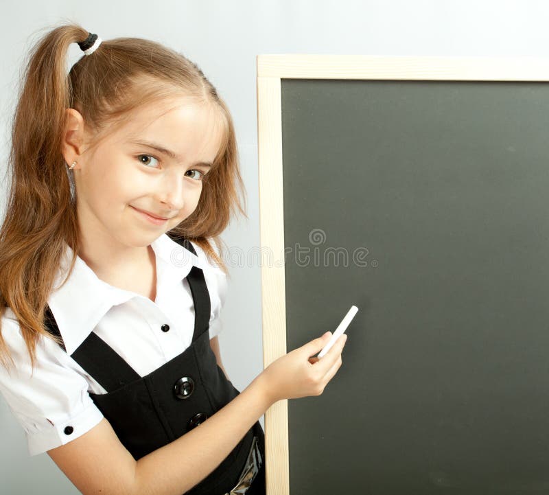 Girl and clear blackboard stock photo. Image of teenager - 20789160