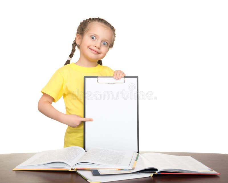 Girl with Clipboard and Books Stock Image - Image of look, board: 37168643