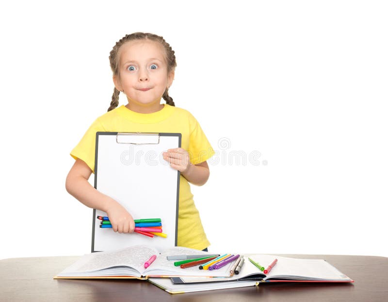 Girl with Clipboard and Books Stock Image - Image of board, childhood ...