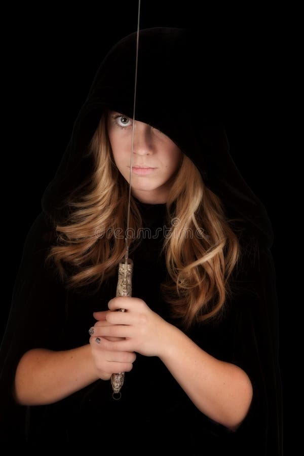 Girl cloak sword stock image. Image of lifestyle, emotion - 22079785