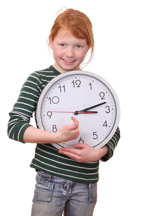 Little girl with clock stock image. Image of cheerful - 21163603