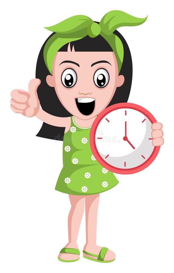 Girl with Clock, Illustration, Vector Stock Vector - Illustration of ...