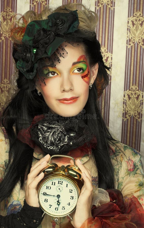 Girl with clock. stock image. Image of alarm, holiday - 40274233