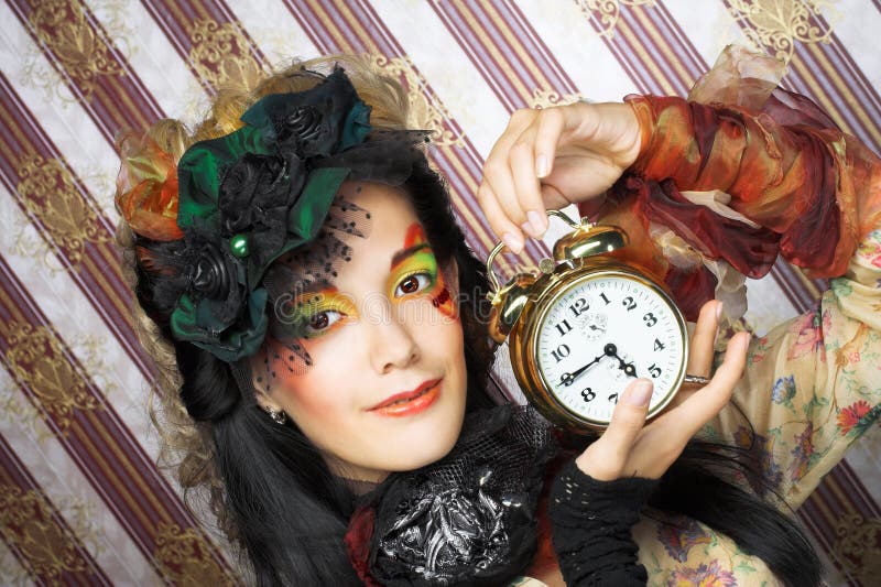 Girl with clock. stock photo. Image of pretty, metal - 40325470