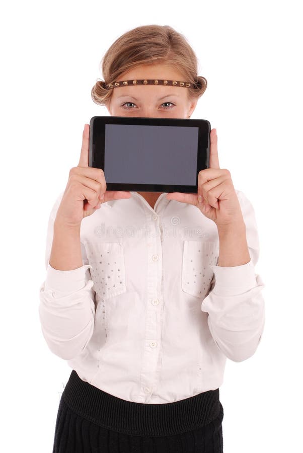 Girl Closes Half Tablet Pc Face Stock Photos - Free & Royalty-Free ...