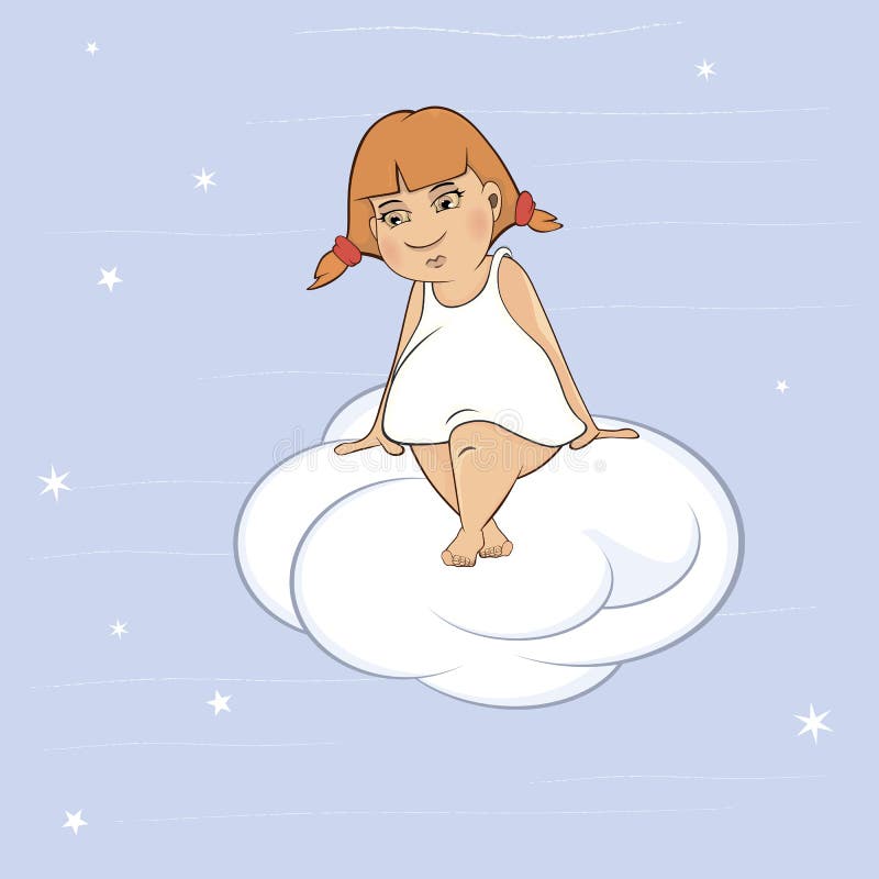 The Girl on a Cloud Cartoon Stock Vector - Illustration of femininity ...