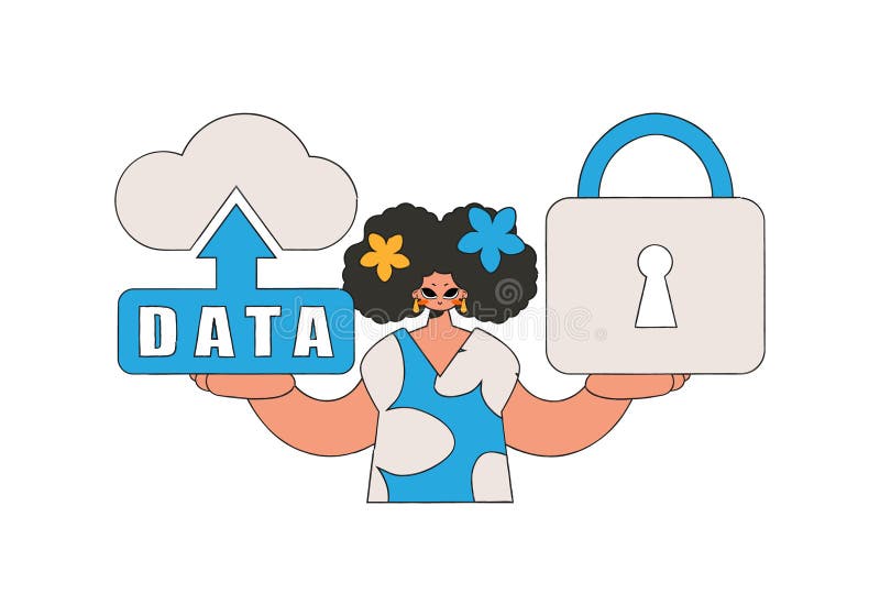 Girl with Cloud and Locked Data. Stock Vector - Illustration of data ...