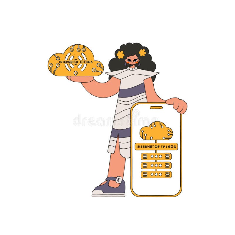 Girl with Cloud Server and IoT for Data Storage Stock Vector ...