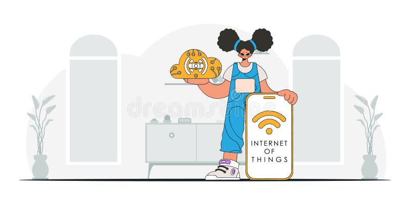 Girl with Cloud Server, Vector Modern Art Style. Stock Vector ...