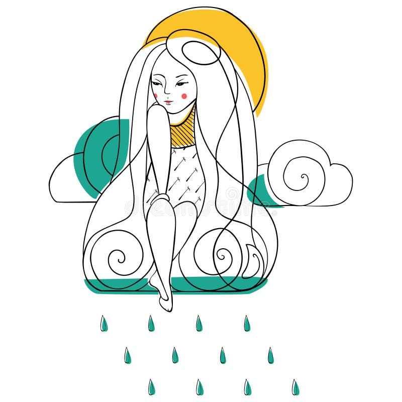 Girl and cloud stock vector. Illustration of doodle, cartoon - 72653340