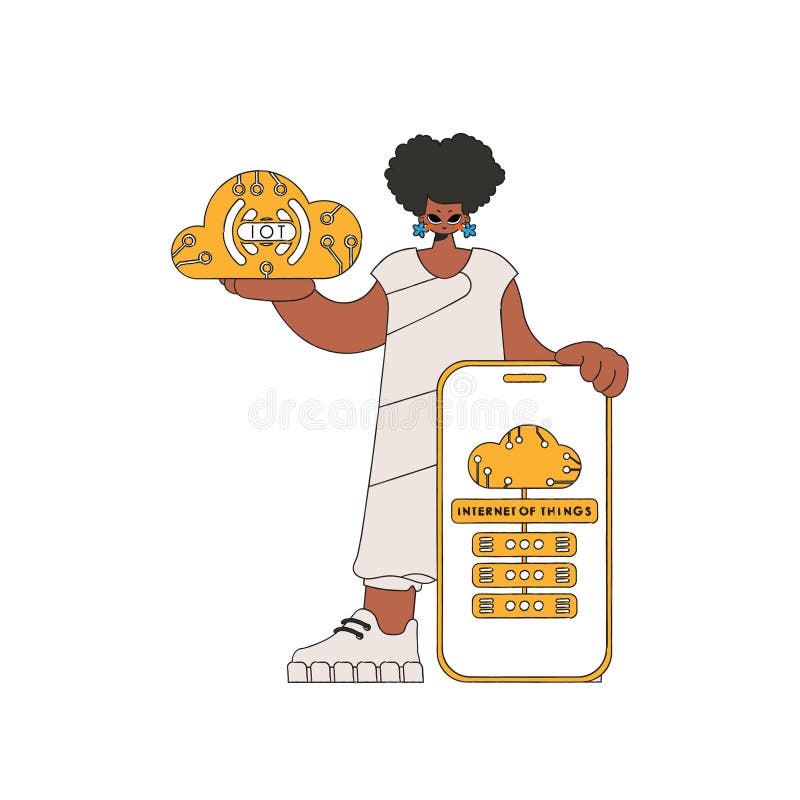 Girl with Cloud Storage Server and IOT Services. Stock Vector ...