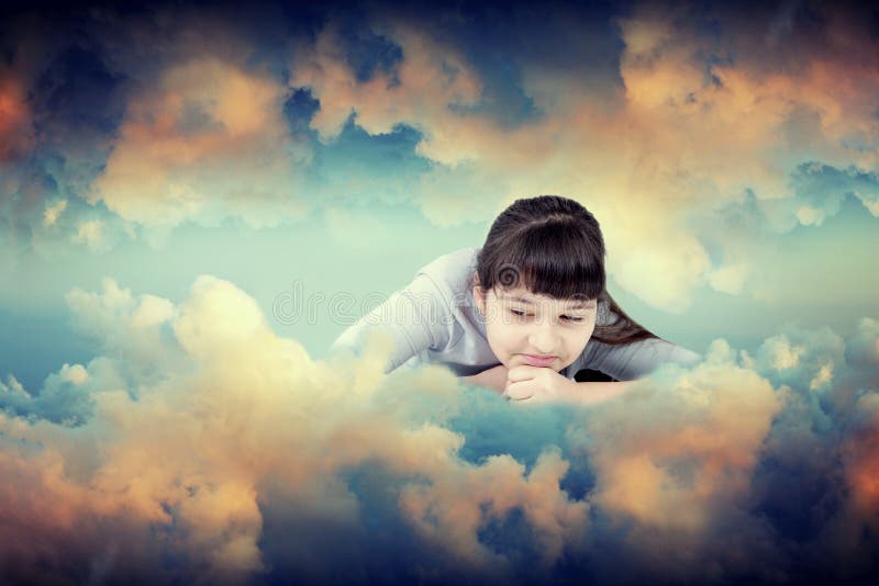 The girl in clouds stock photo. Image of blue, grass - 23543352