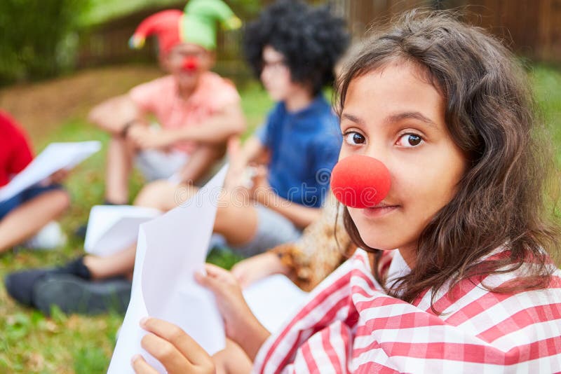 Girl with a Clown Nose while Practicing for the Performance Stock Image ...