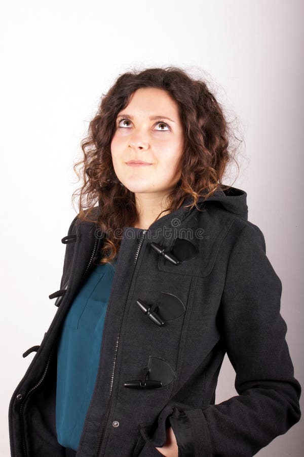 Girl with coat stock image. Image of hair, model, studio - 50808359