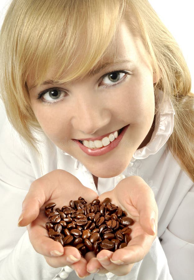 Girl and coffee stock image. Image of hands, beans, beauty - 13457425